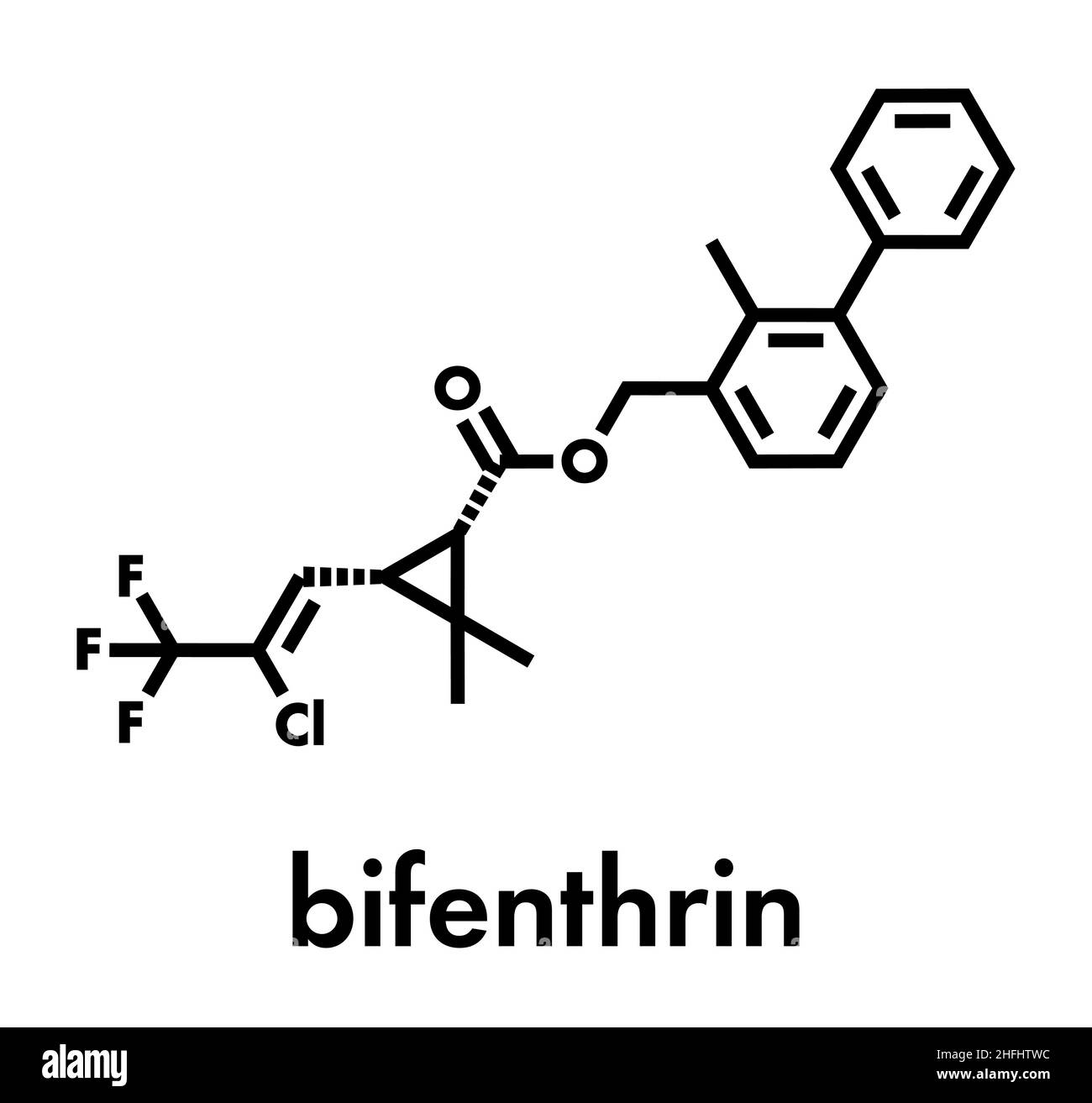 Bifenthrin insecticide molecule (pyrethroid class). Skeletal formula ...