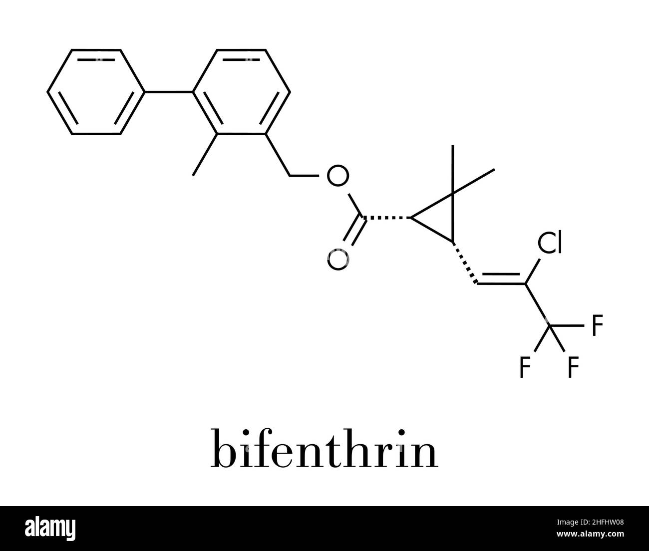 Bifenthrin insecticide molecule (pyrethroid class). Skeletal formula ...