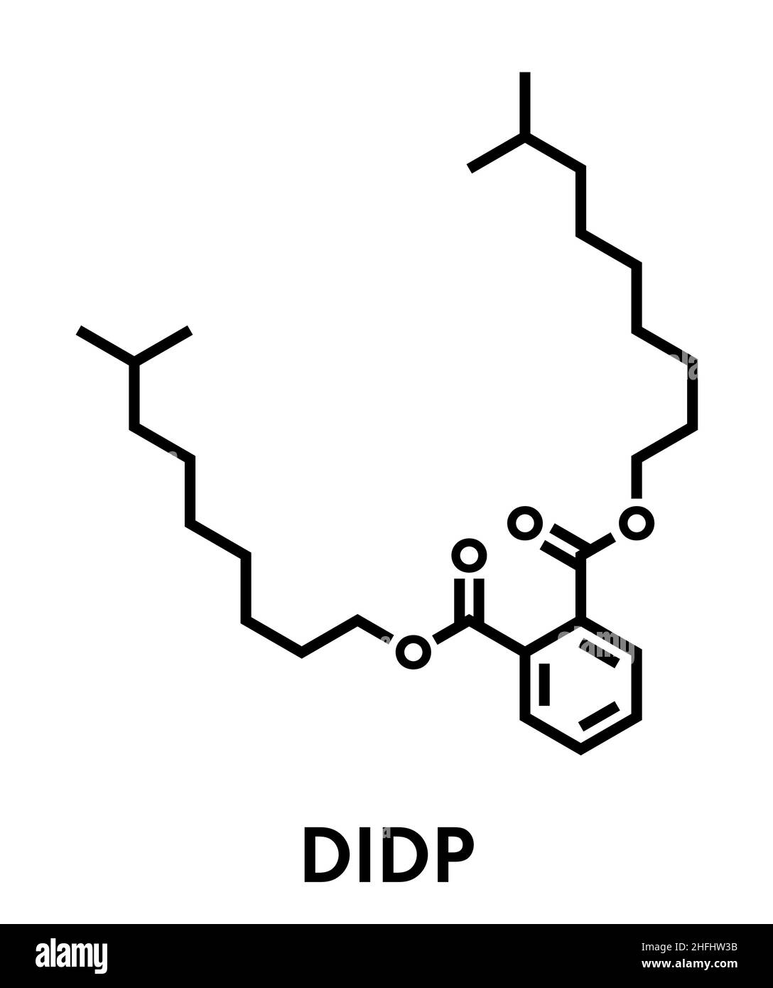 Diisodecyl phthalate (DIDP) plasticizer molecule. Skeletal formula ...
