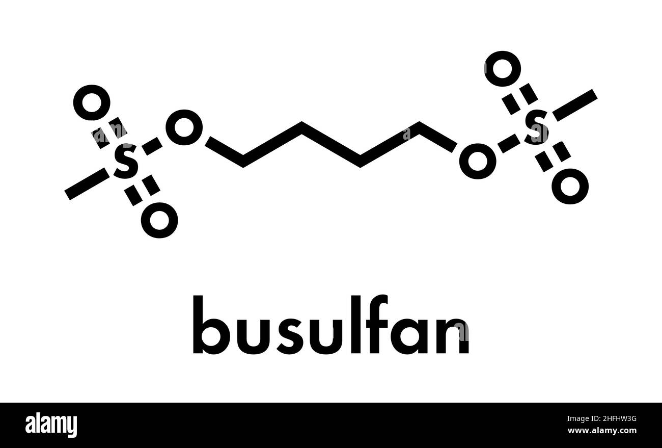 Busulfan cancer chemotherapy drug molecule (alkylating agent). Skeletal ...