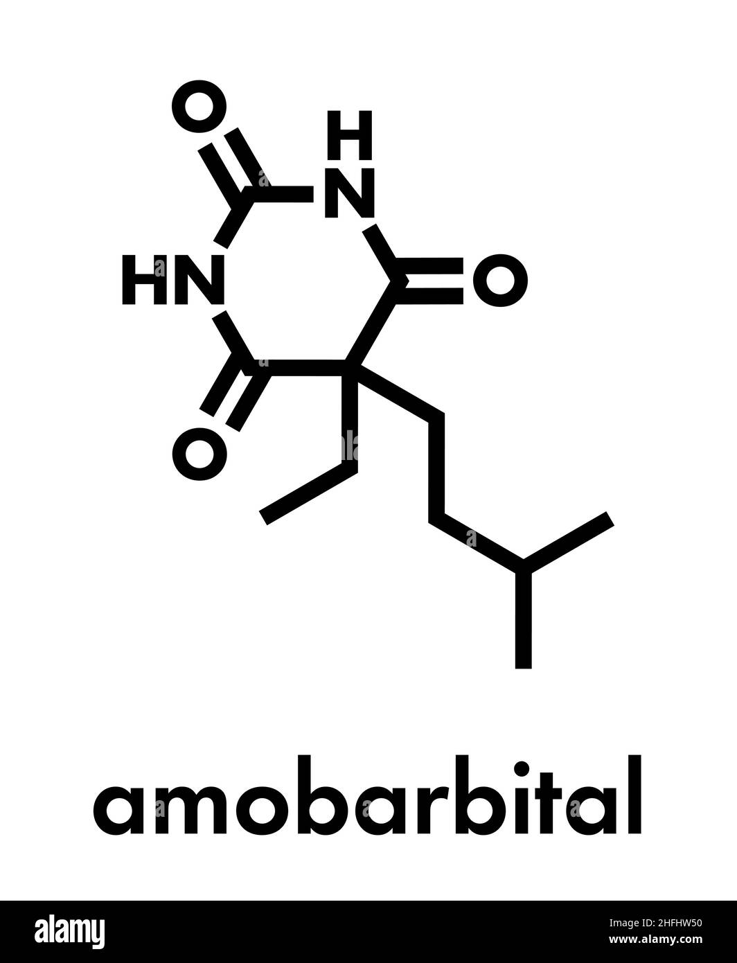 Amobarbital (amylobarbitone) barbiturate sedative, chemical structure ...