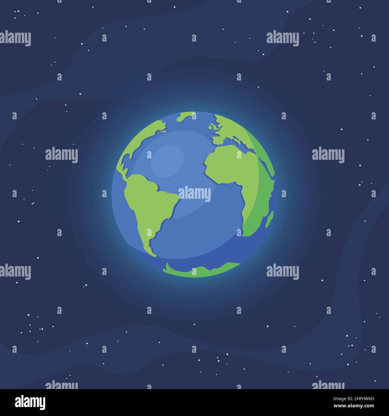Cosmic Earth view. Eath Planet in Space with Lights. Realistic Universe ...
