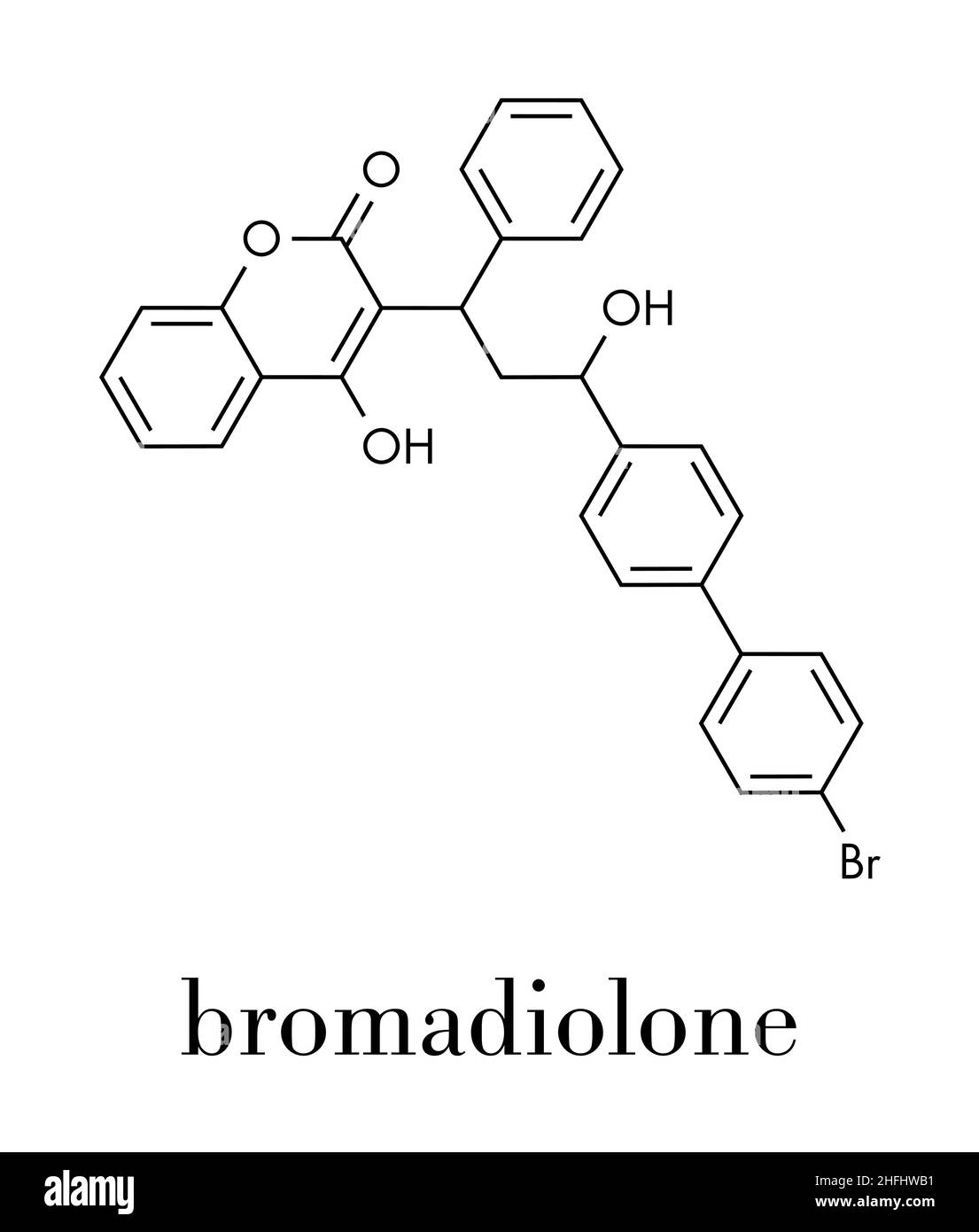 Bromadiolone rodenticide molecule (vitamin K antagonist). Skeletal ...