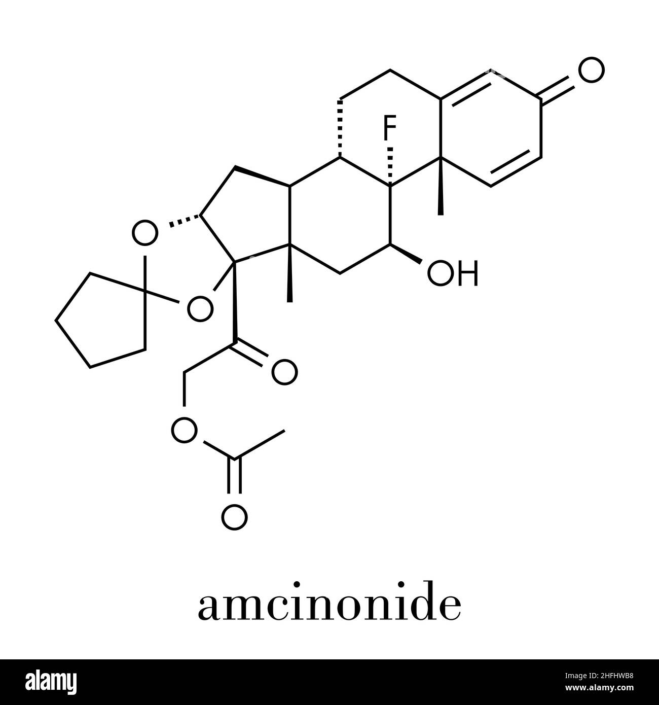 Amcinonide topical corticosteroid drug molecule. Skeletal formula Stock ...