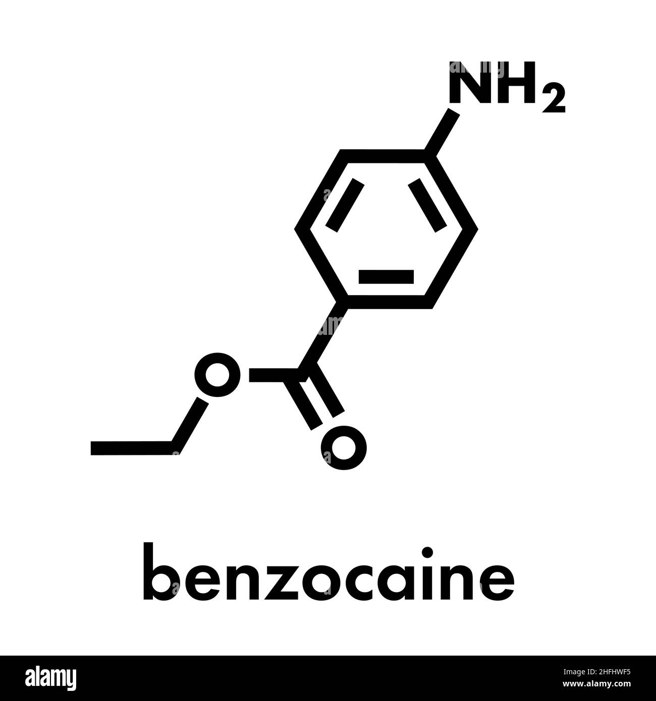 Benzocaine local anesthetic drug molecule. Skeletal formula Stock ...