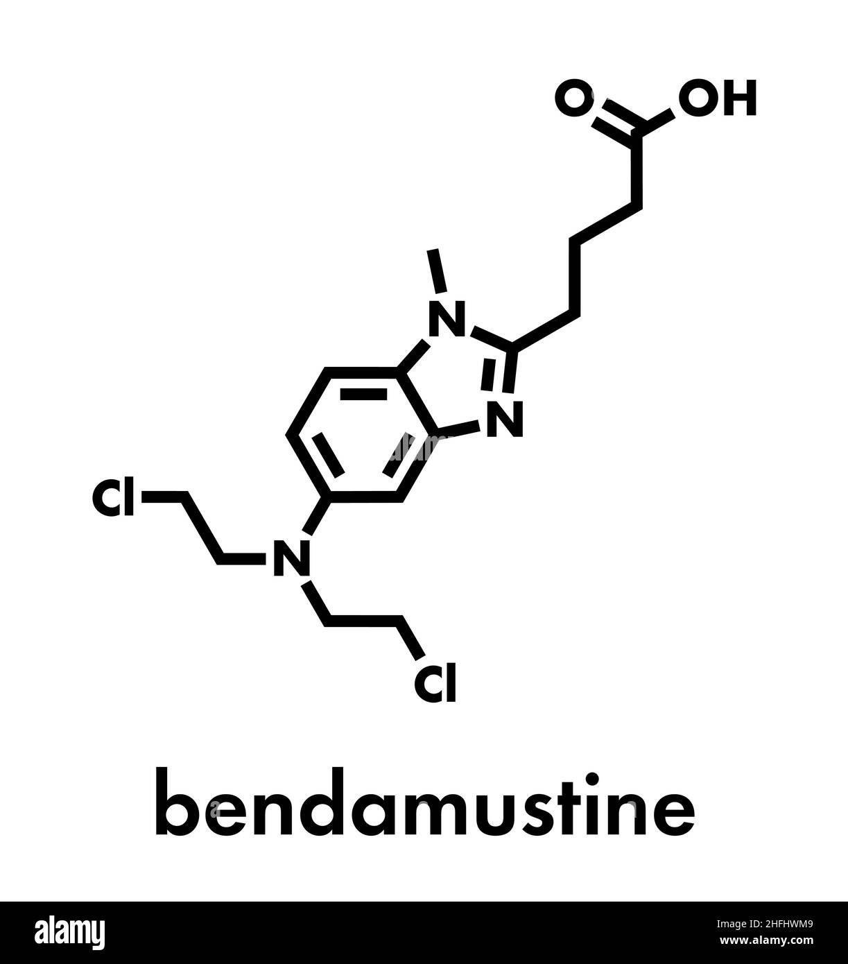 Bendamustine cancer chemotherapy drug molecule (nitrogen mustard ...
