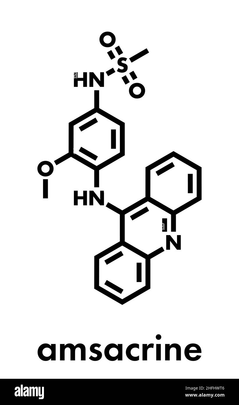 Amsacrine cancer drug molecule (DNA intercalating agent). Skeletal ...