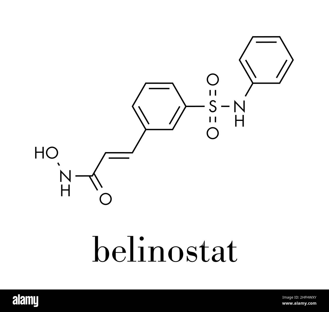 Belinostat cancer drug molecule. Histone deacetylase (HDAC) inhibitor ...
