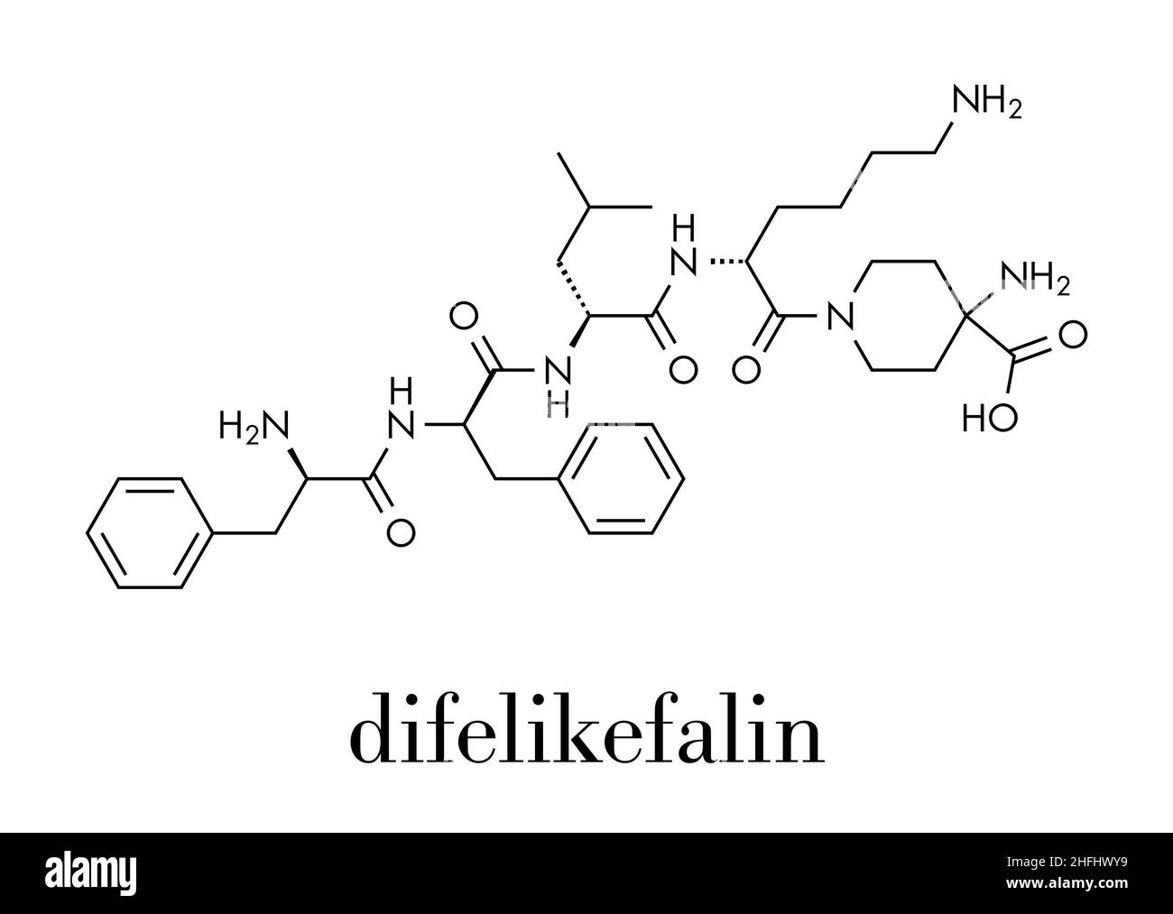Difelikefalin drug molecule. Skeletal formula.Difelikefalin drug ...