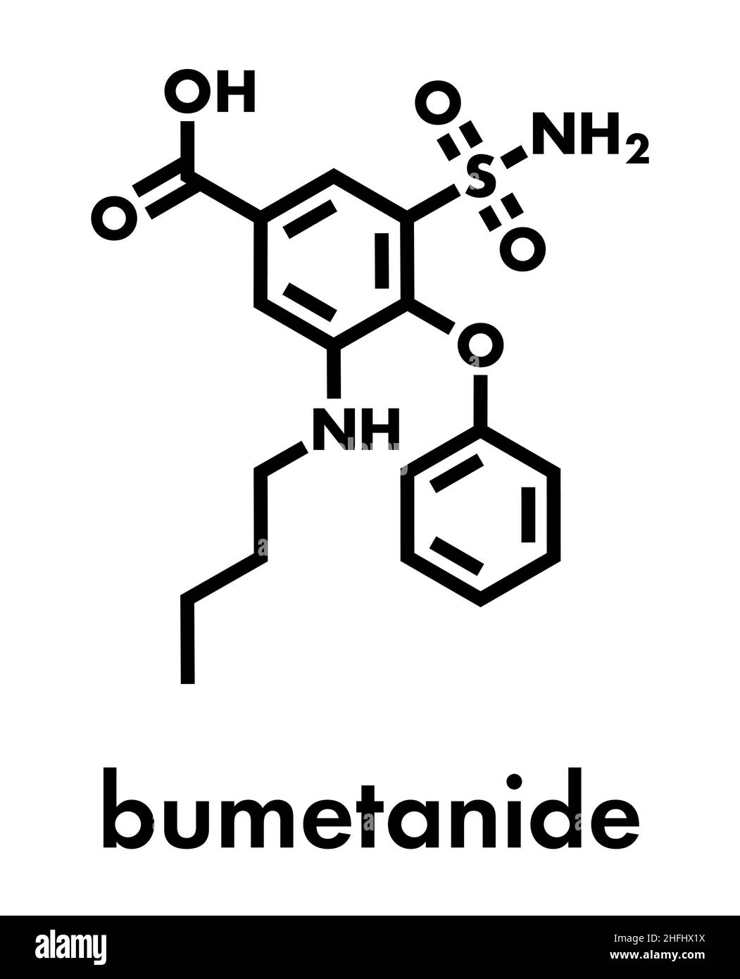 Bumetanide heart failure drug molecule. Loop diuretic, also used for ...