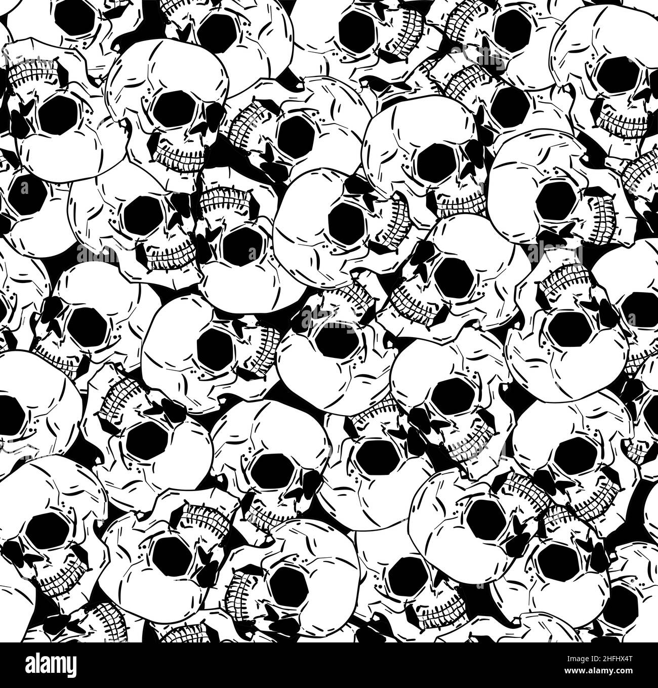 Skull pattern seamless. Hand drawing Skeleton head background. Death ...