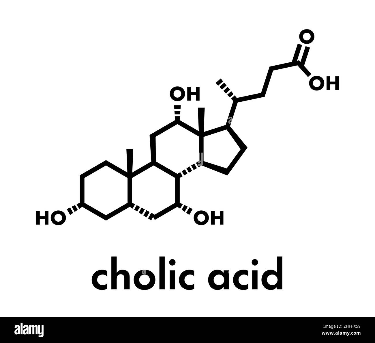 Bile acid (cholic acid, cholate) molecule. Cholic acid is the main bile ...