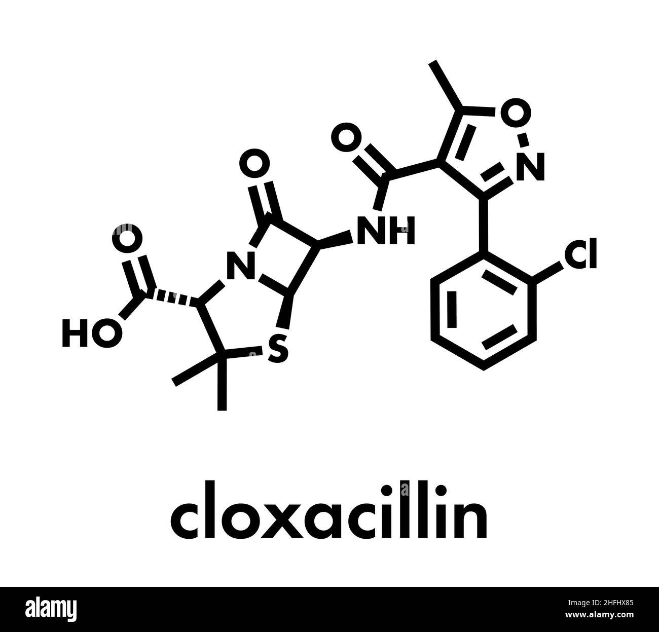 Cloxacillin antibiotic drug molecule. Skeletal formula Stock Vector ...