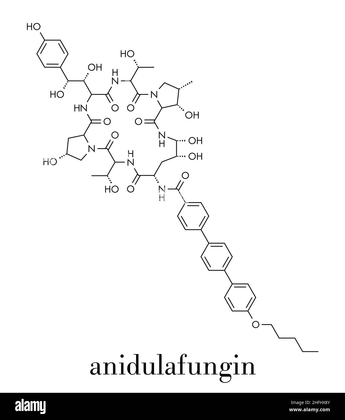 Anidulafungin antifungal drug molecule. Skeletal formula Stock Vector ...