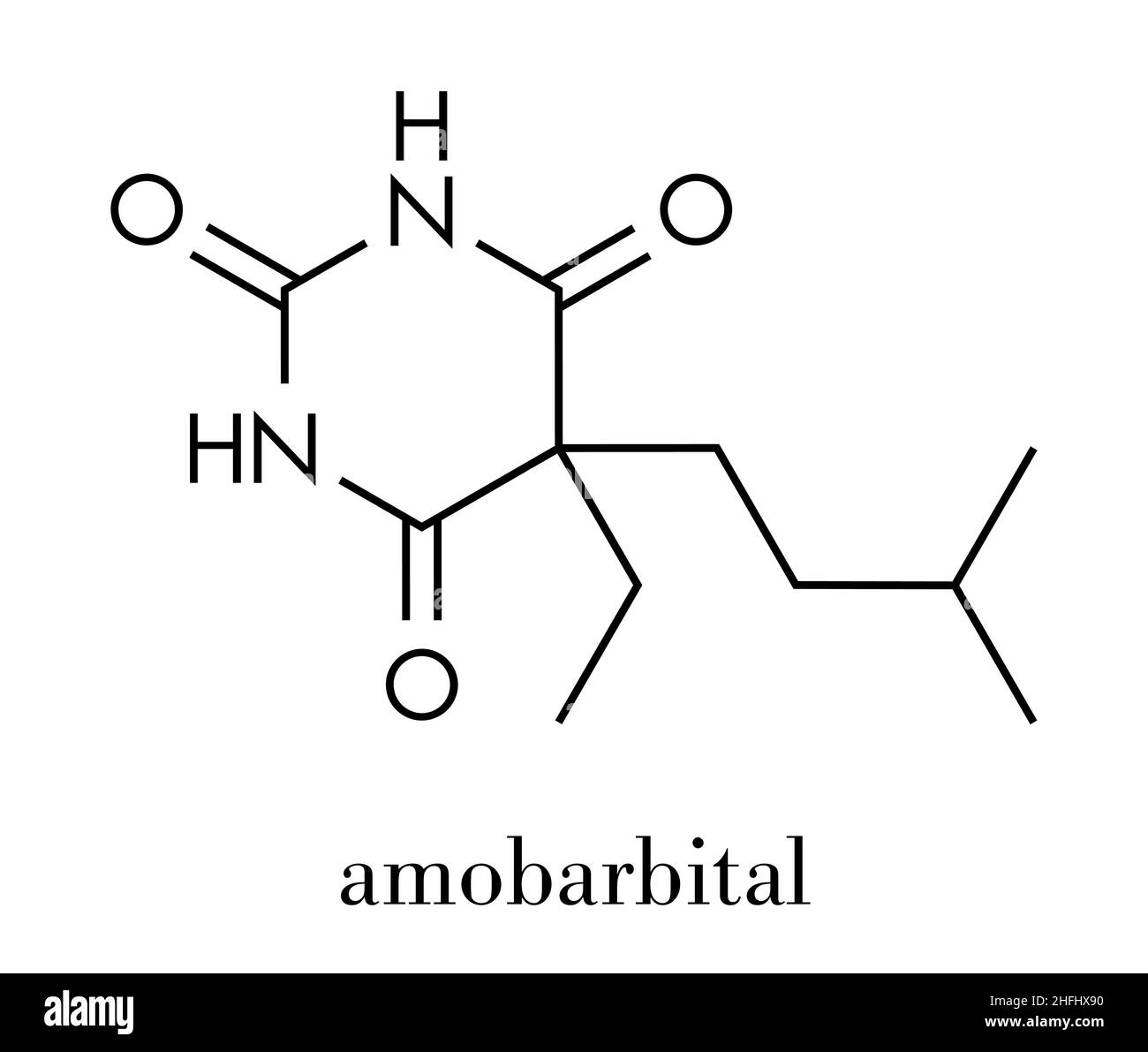Amobarbital (amylobarbitone) barbiturate sedative, chemical structure ...