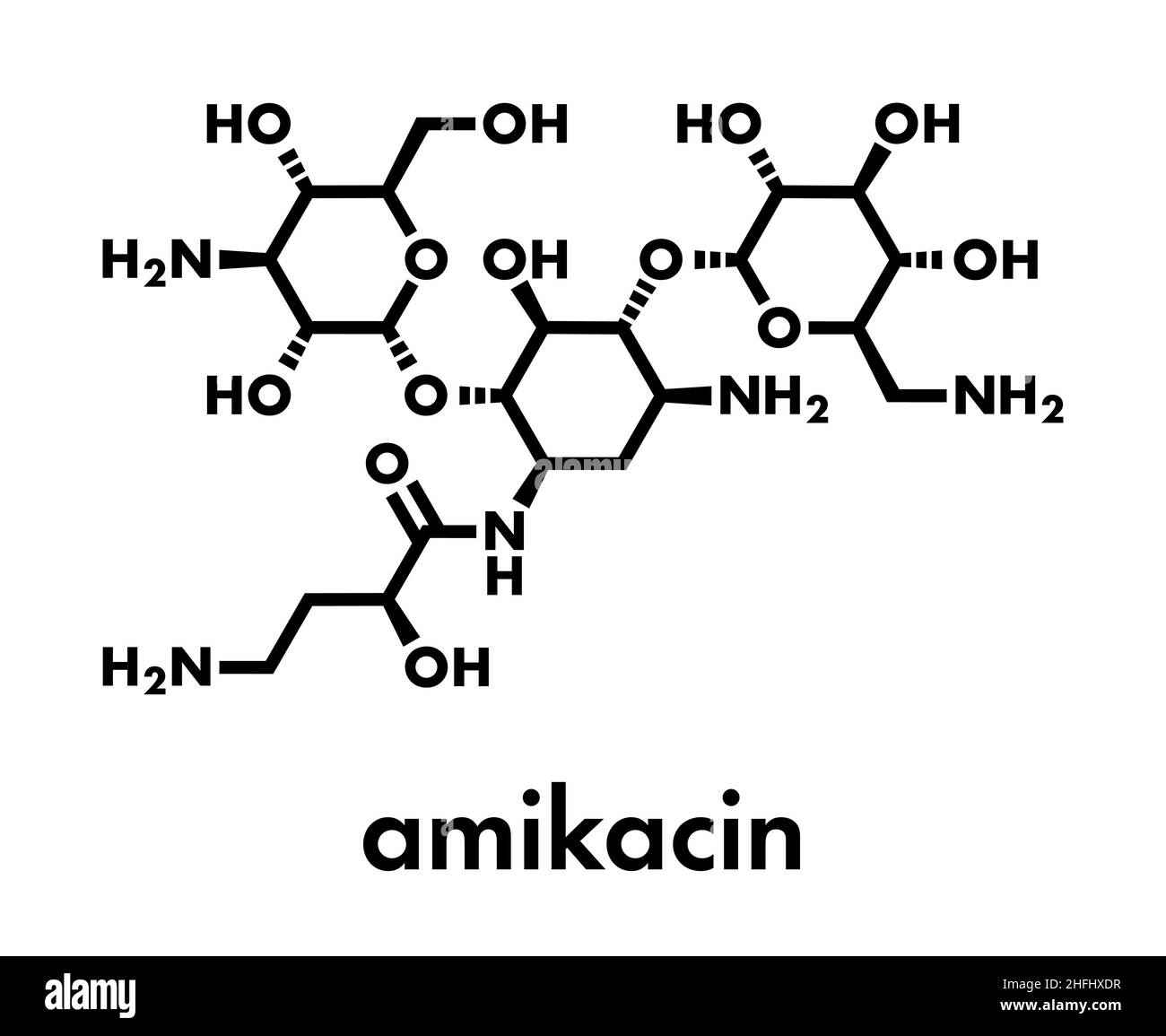 Amikacin aminoglycoside antibiotic molecule. Mostly used as last-resort ...