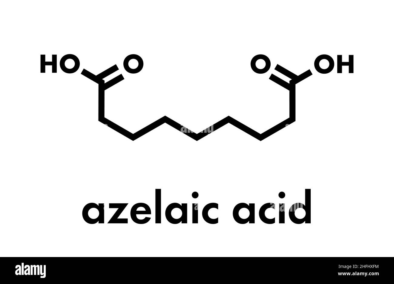 Azelaic acid (nonanedioic acid) molecule. Used in treatment of acne and ...