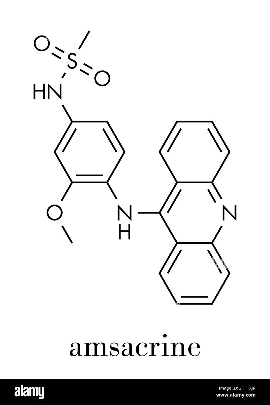 Amsacrine cancer drug molecule (DNA intercalating agent). Skeletal ...