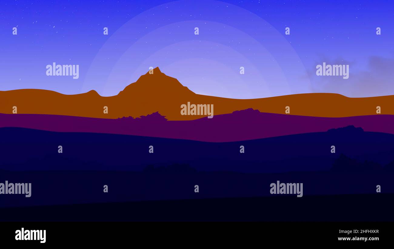 Cartoon ride near the mountains. Panning shot of a mountain ridgeline ...