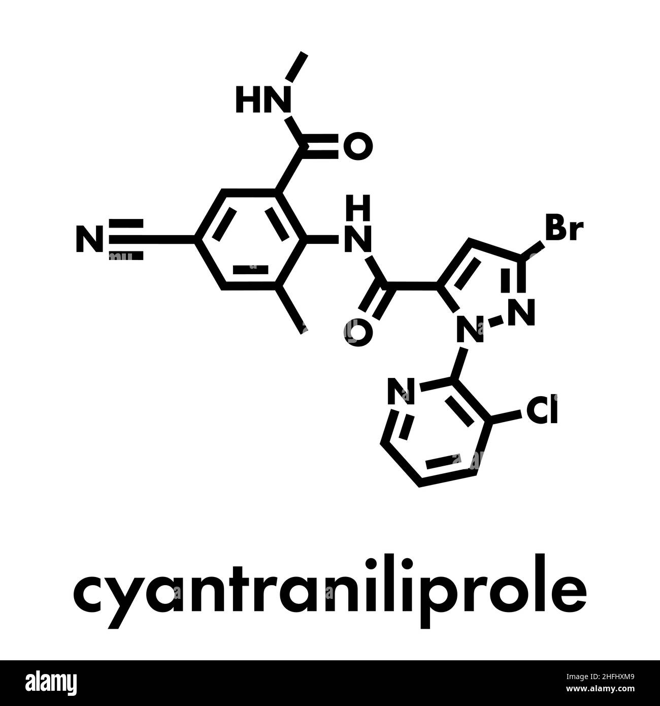 Cyantraniliprole insecticide molecule (ryanoid class). Skeletal formula ...
