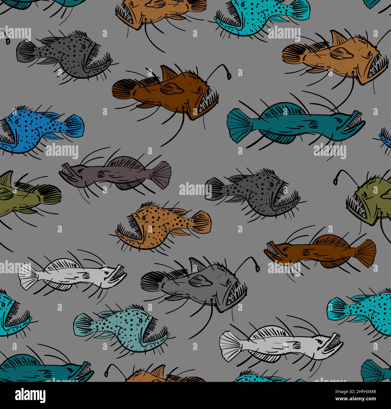 Angler Deep sea fish pattern seamless. Deep-sea fish background Stock ...