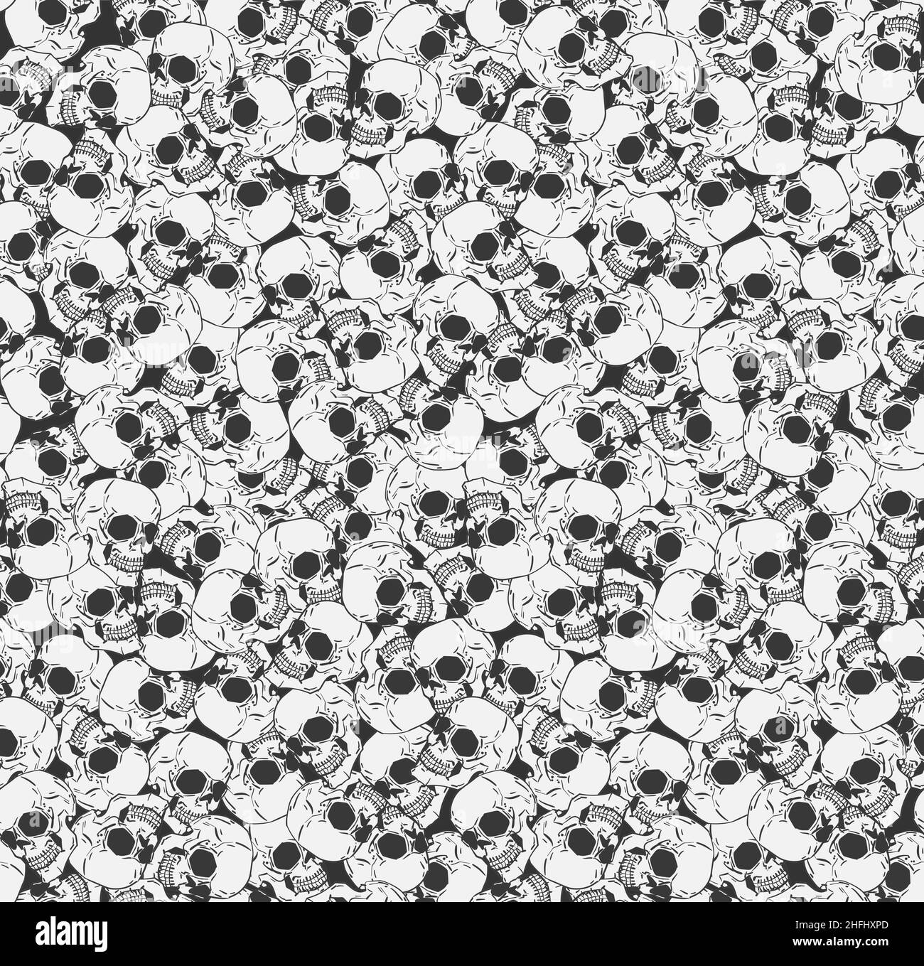 Skull pattern seamless. Hand drawing Skeleton head background. Death ...