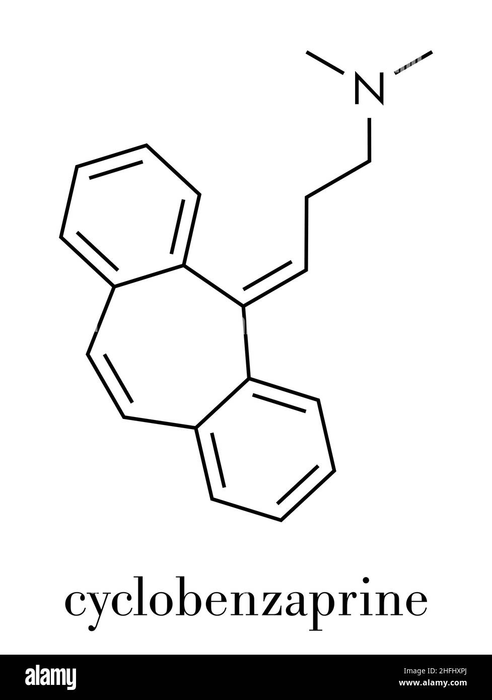Cyclobenzaprine muscle spasm drug molecule. Skeletal formula Stock ...