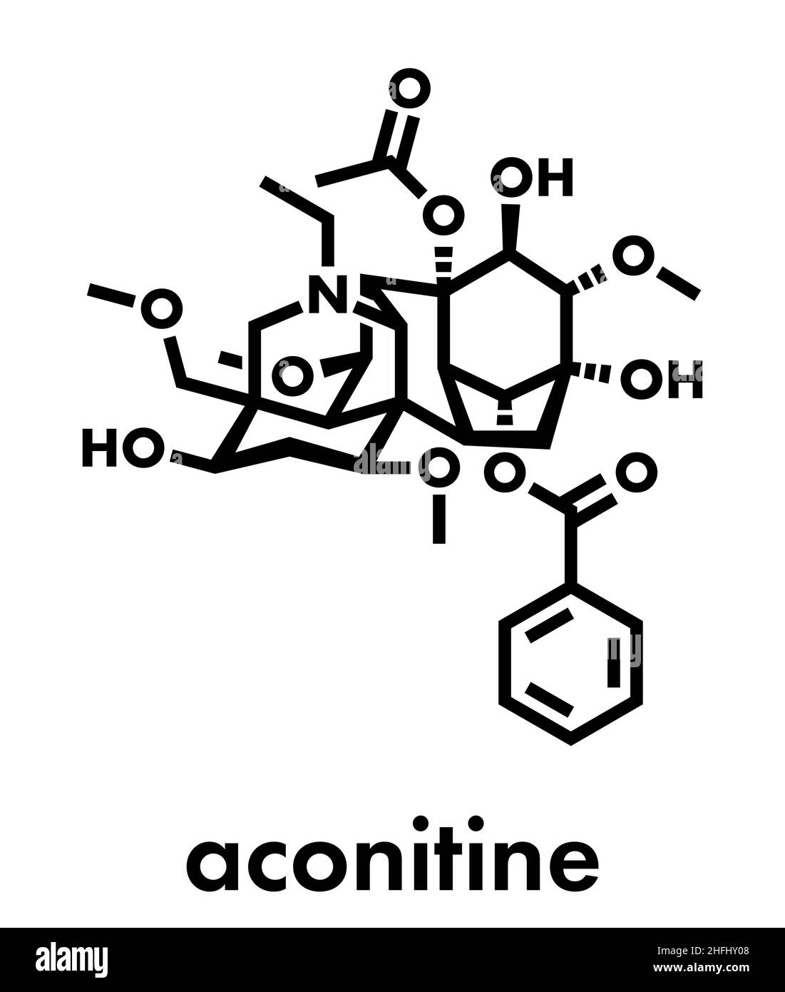 Aconitine molecule. Toxin present in Aconitum plants (monkshood ...
