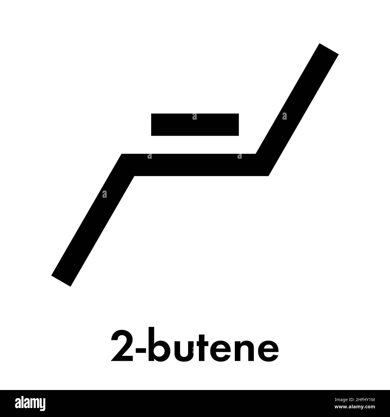 2-butene (trans, E-form) molecule. Common petrochemical. Skeletal ...