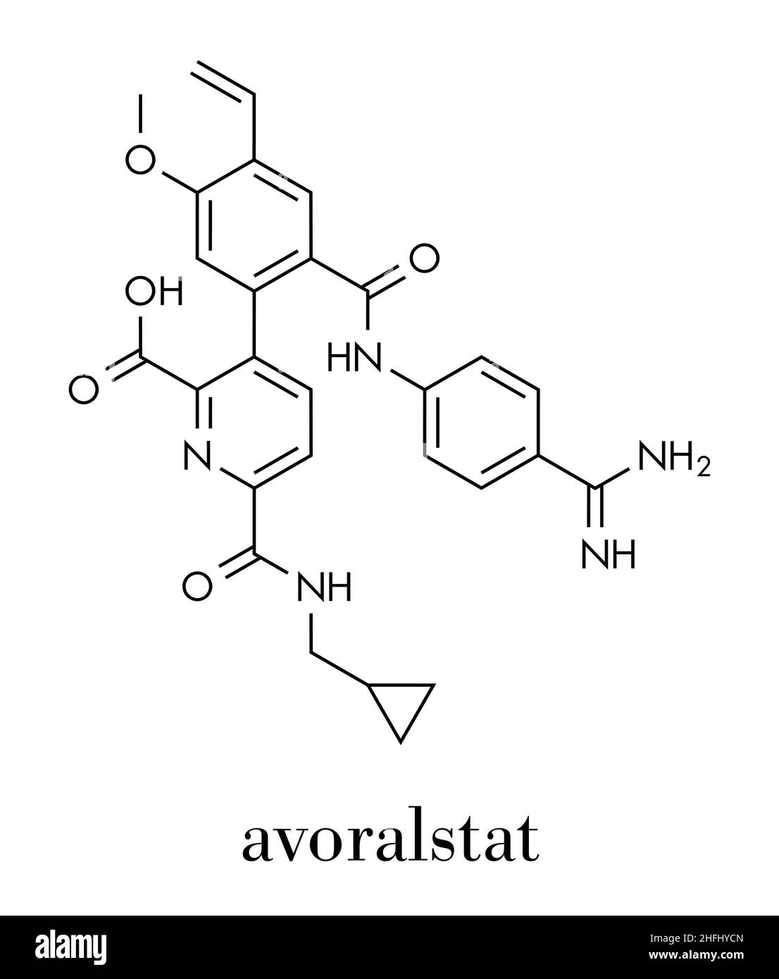 Avoralstat hereditary angioedema (HAE) drug molecule. Skeletal formula ...