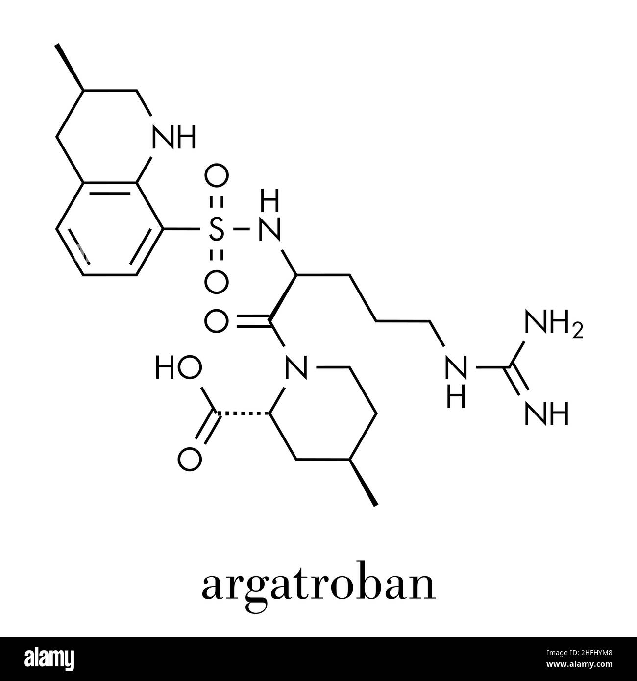 Argatroban anticoagulant drug molecule (direct thrombin inhibitor ...
