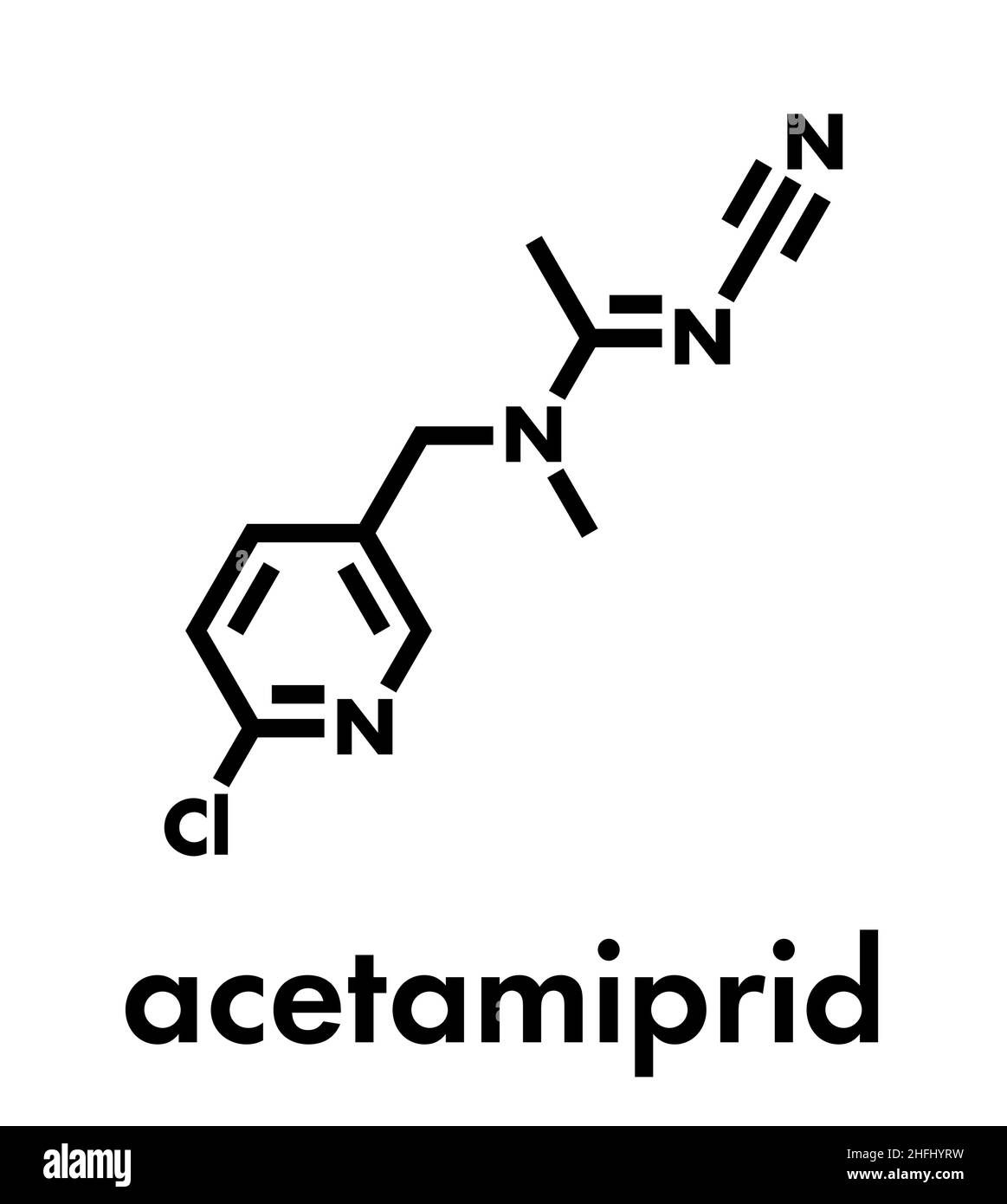 Acetamiprid insecticide molecule (neonicotinoid class). Skeletal ...