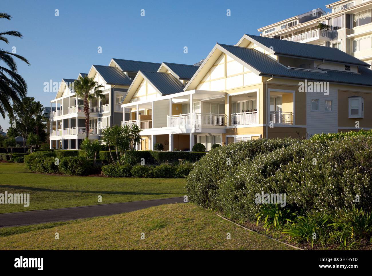 Colour photograph of apartments, Breakfast Point residential village ...