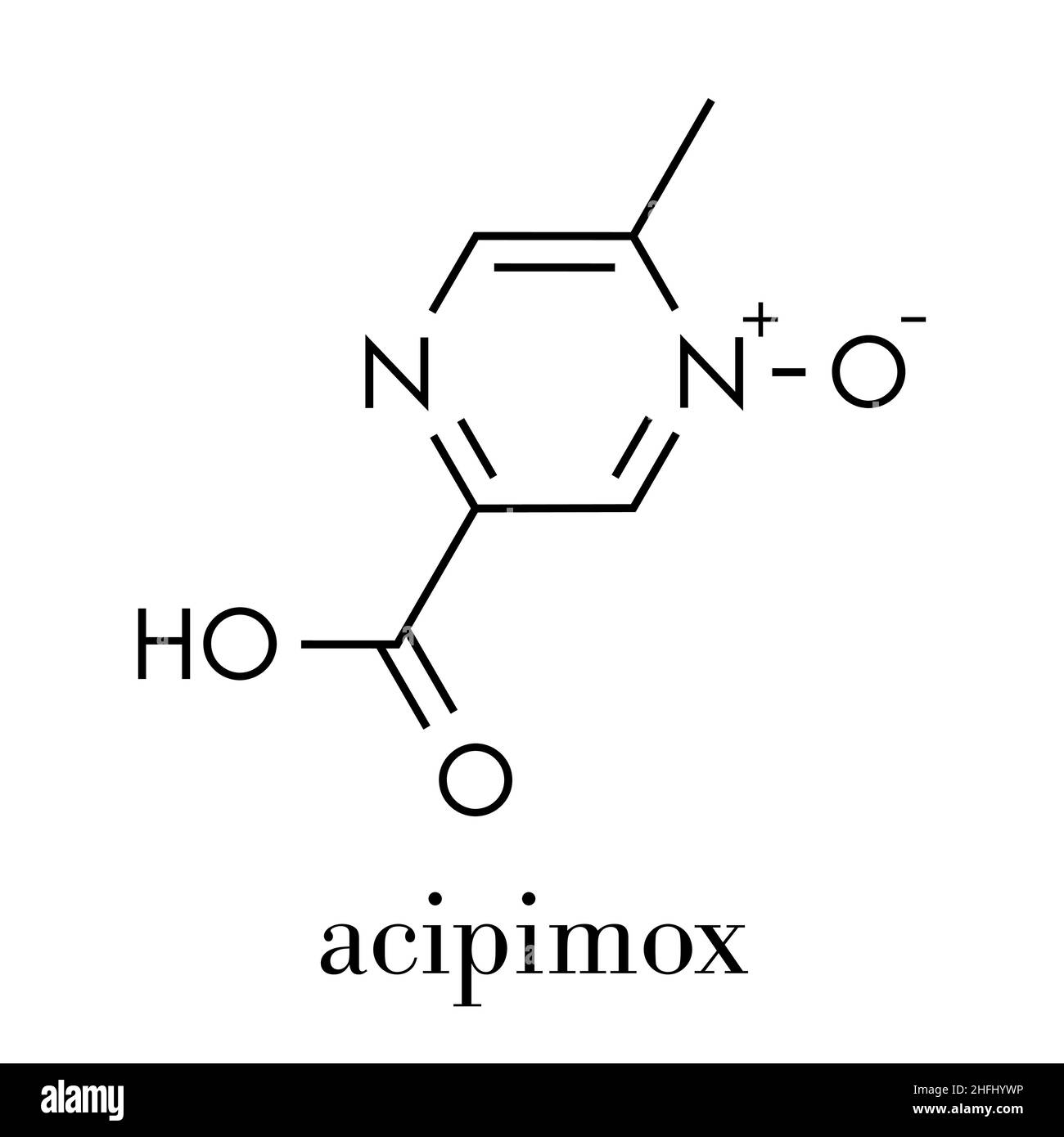 Acipimox hypertriglyceridemia drug molecule. Skeletal formula Stock ...