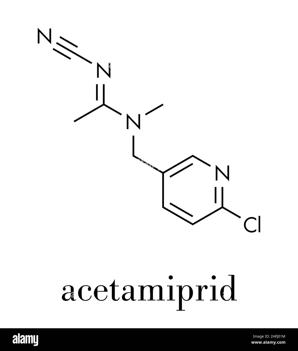 Acetamiprid insecticide molecule (neonicotinoid class). Skeletal ...