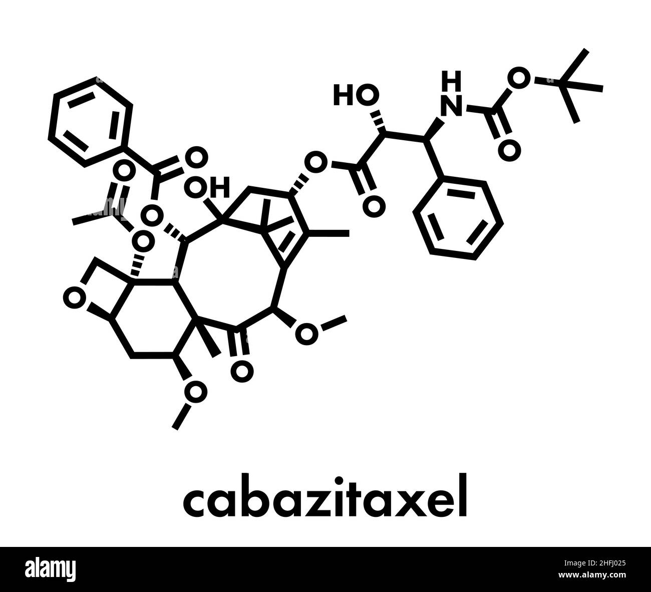 Cabazitaxel cancer drug molecule (taxane). Skeletal formula Stock ...