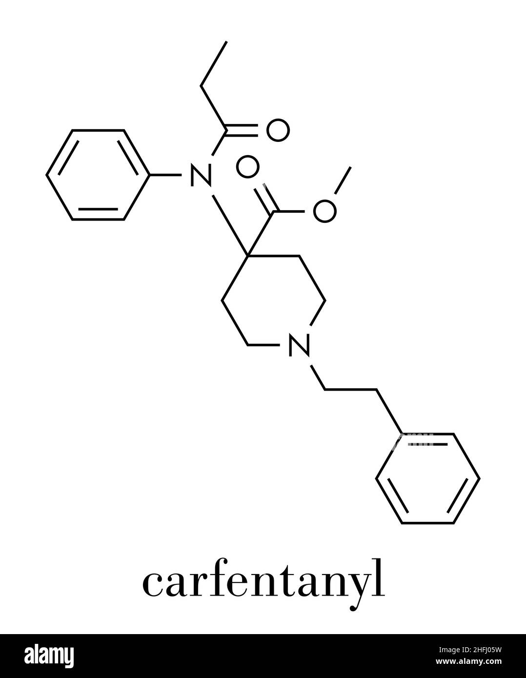 Carfentanil (carfentanyl) synthetic opioid drug molecule. Skeletal ...