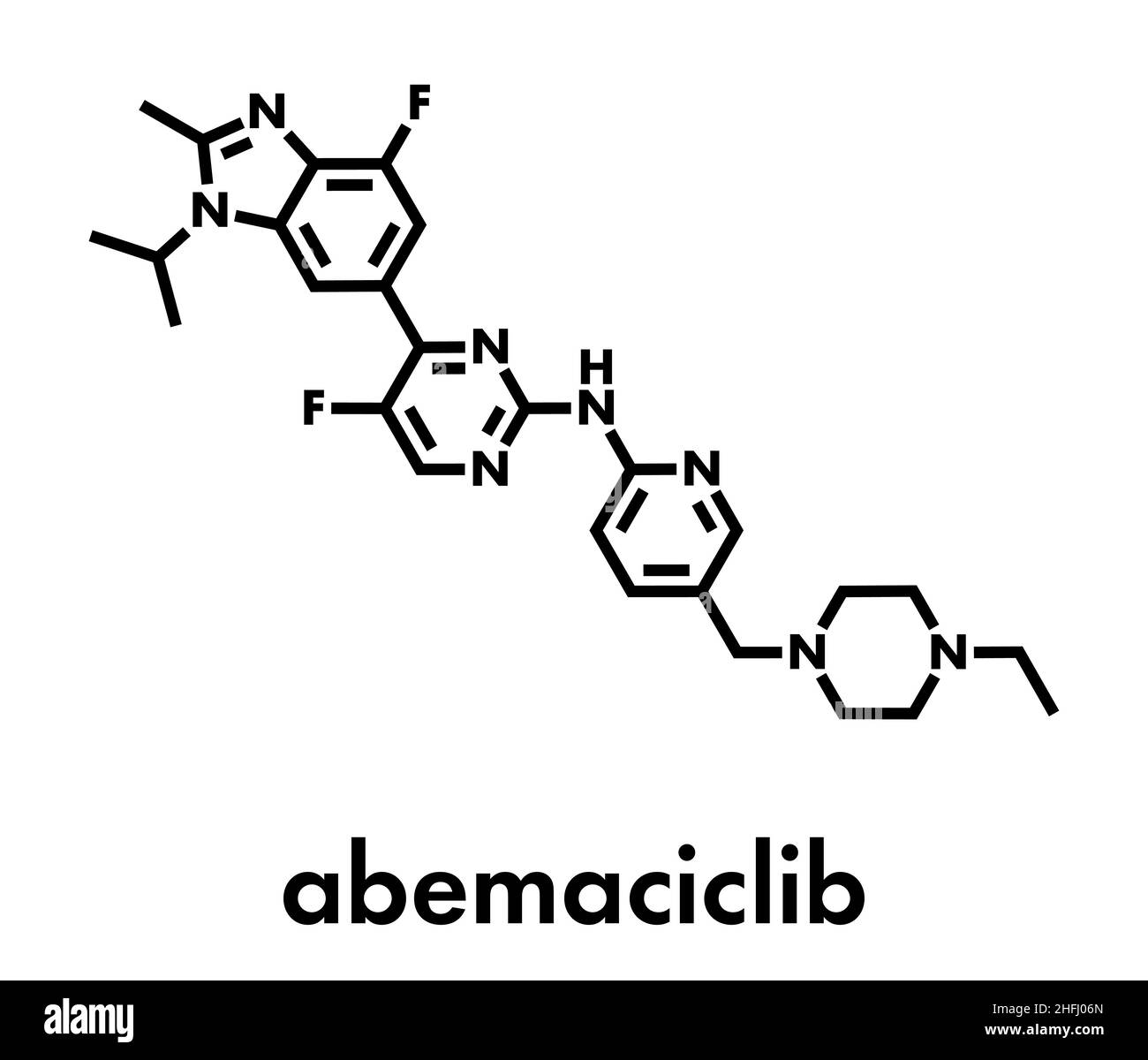 Abemaciclib cancer drug molecule (CDK inhibitor). Skeletal formula ...
