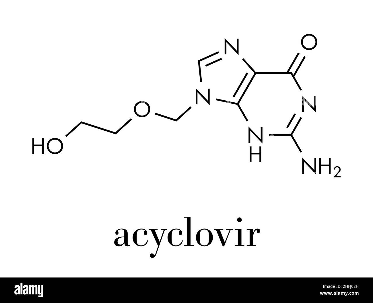 acyclovir antiviral drug molecule. Used in treatment of herpes simplex ...