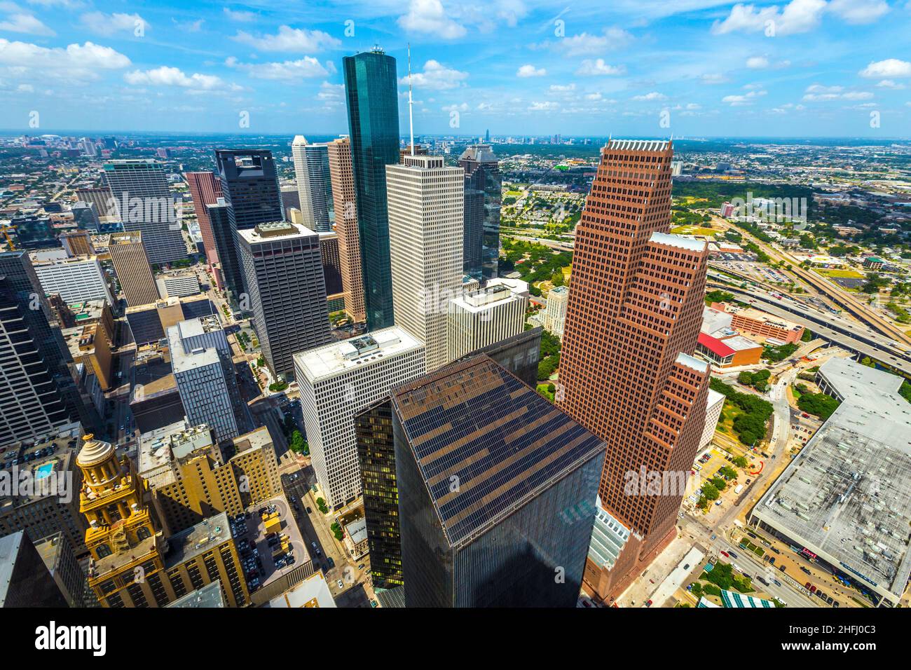 aerial of modern buildings in downtown Houston in daytime Stock Photo ...