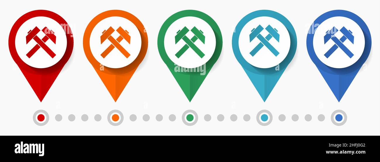 Mining, industry concept vector icon set, flat design pointers ...