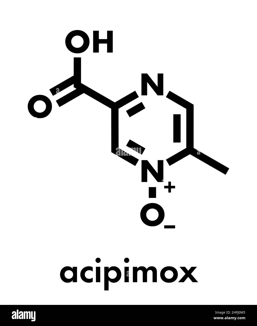 Acipimox hypertriglyceridemia drug molecule. Skeletal formula Stock ...