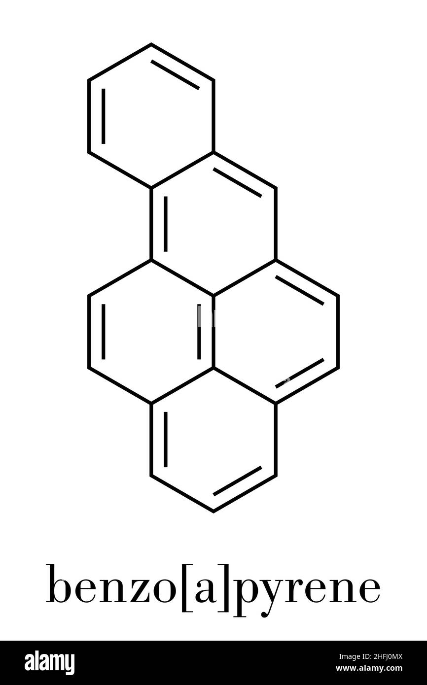 Benzo[a]pyrene (BaP) polycyclic aromatic hydrocarbon molecule. Skeletal ...