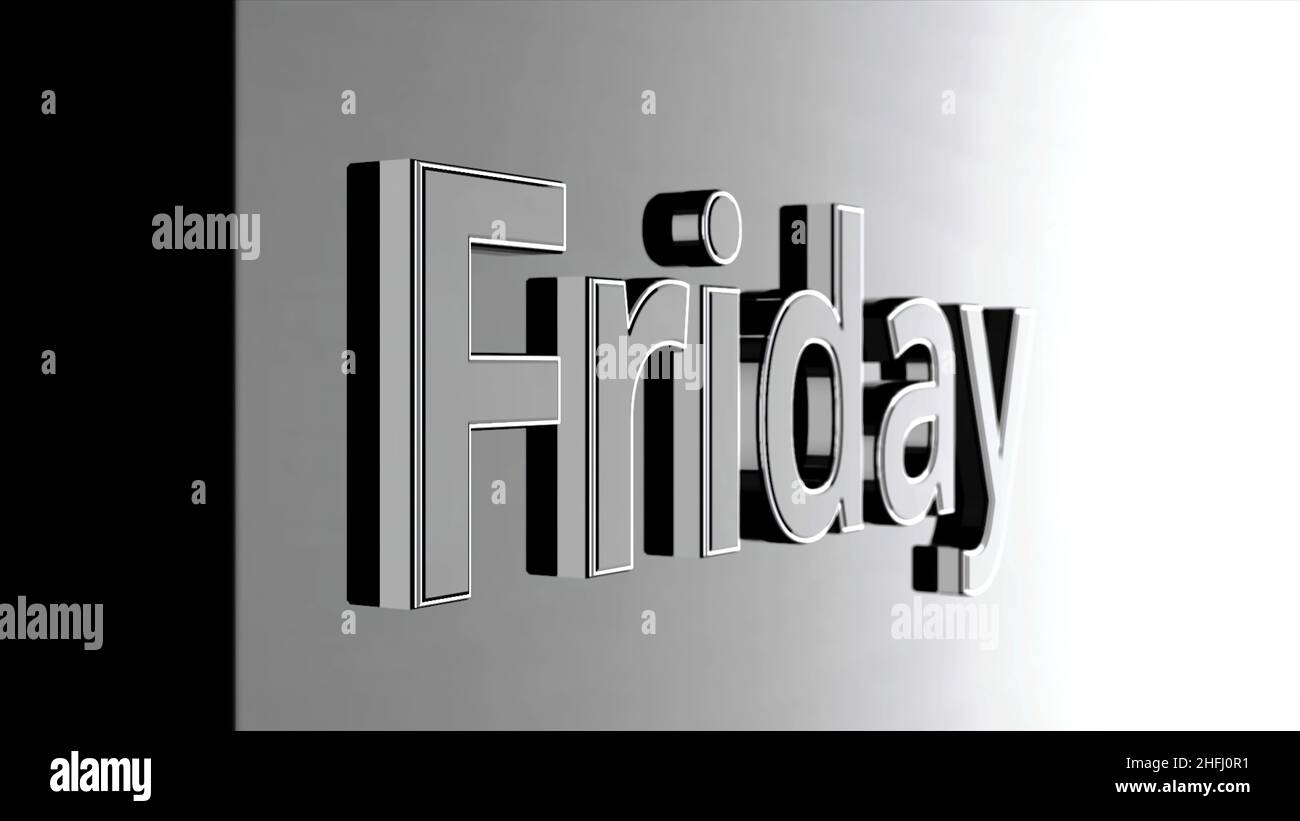 Days of week - friday, over black and grey background, 3D. Animated ...