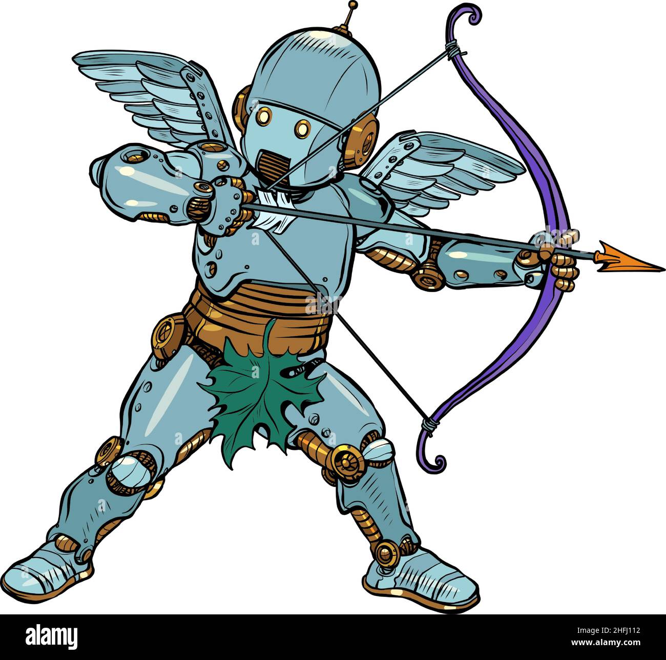Robot Baby angel Cupid with a bow and arrow, a mythical character of ...