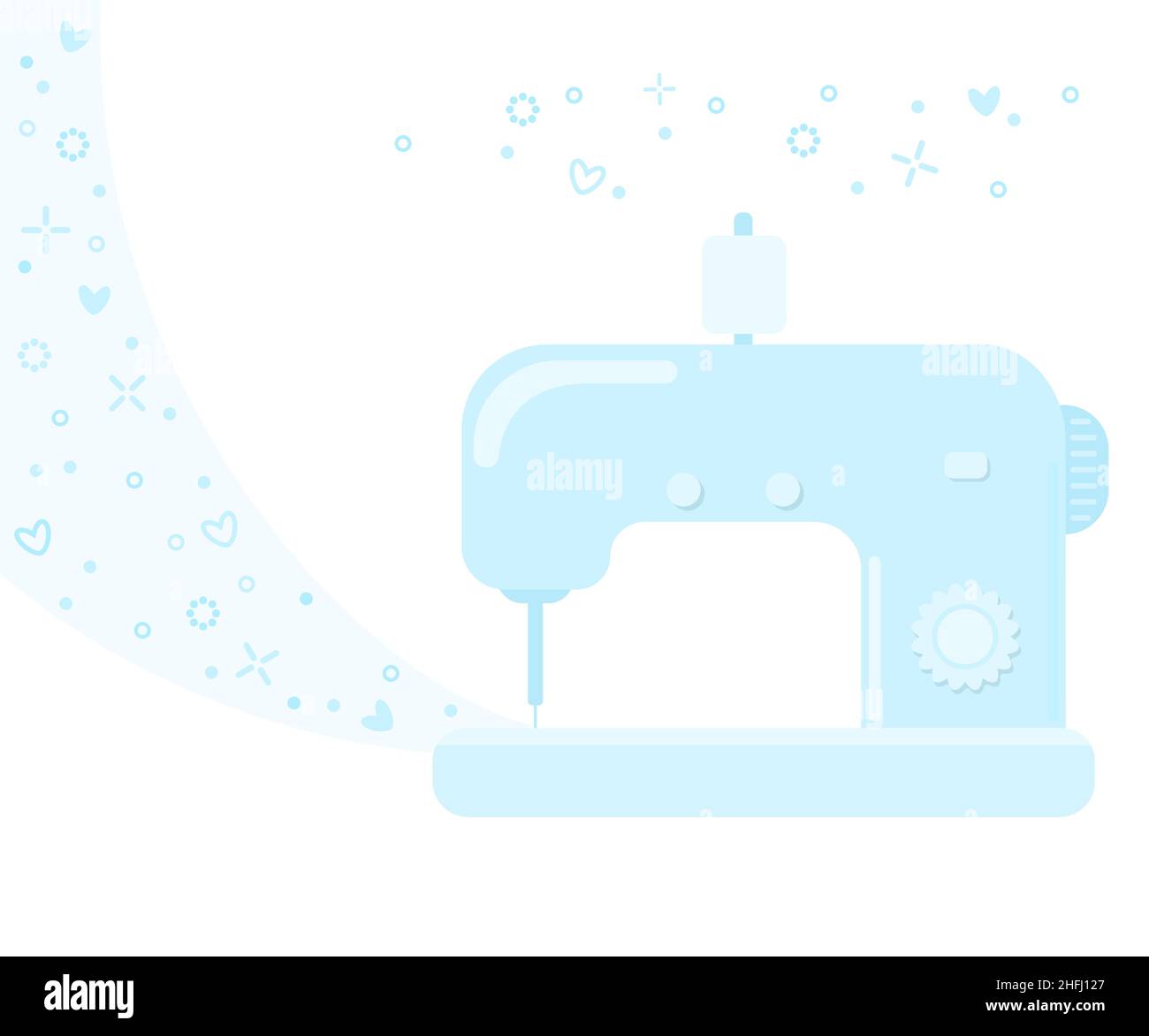 Cute Blue Sewing Machine Isolated On White Background Cartoon Flat