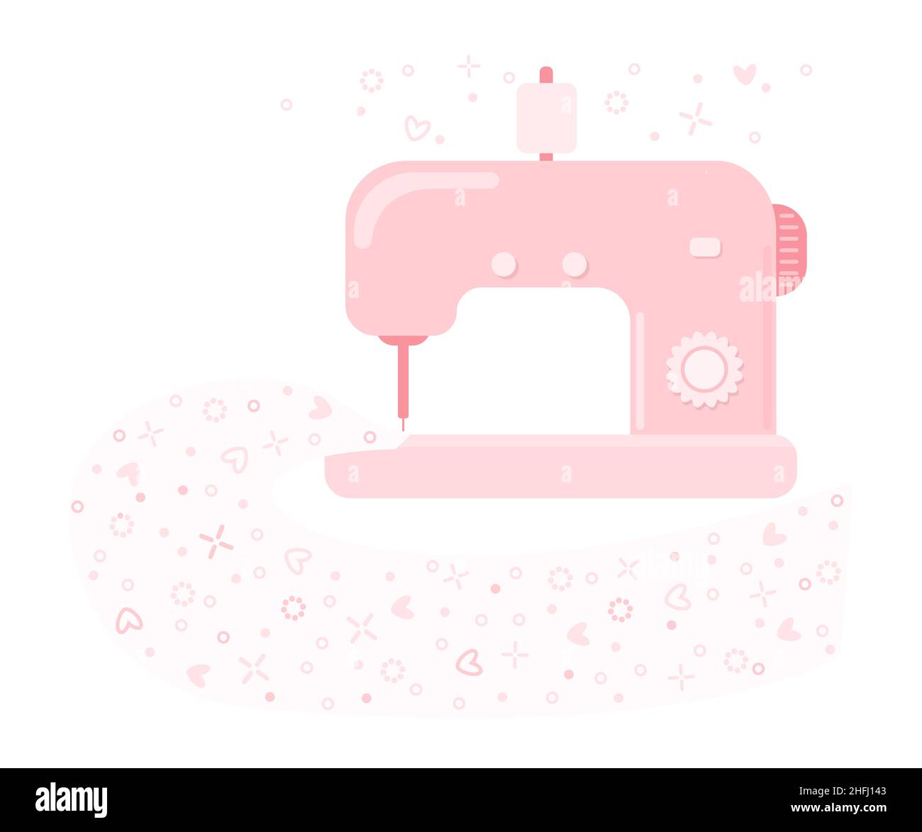 Cute Pink Sewing Machine Isolated On White Background Cartoon Flat