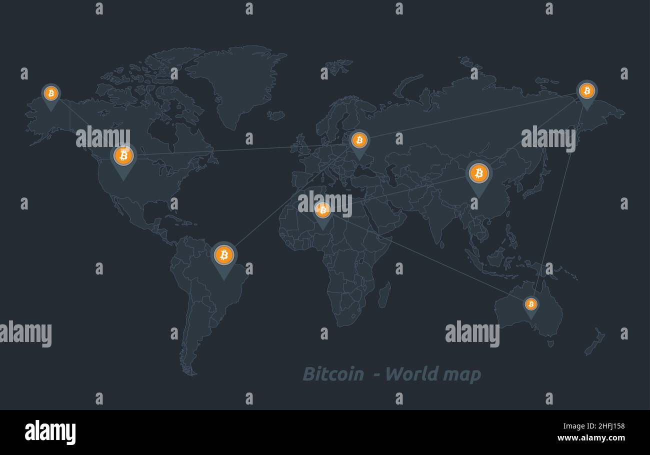 World map with separates states and Bitcoin point vector Stock Vector ...