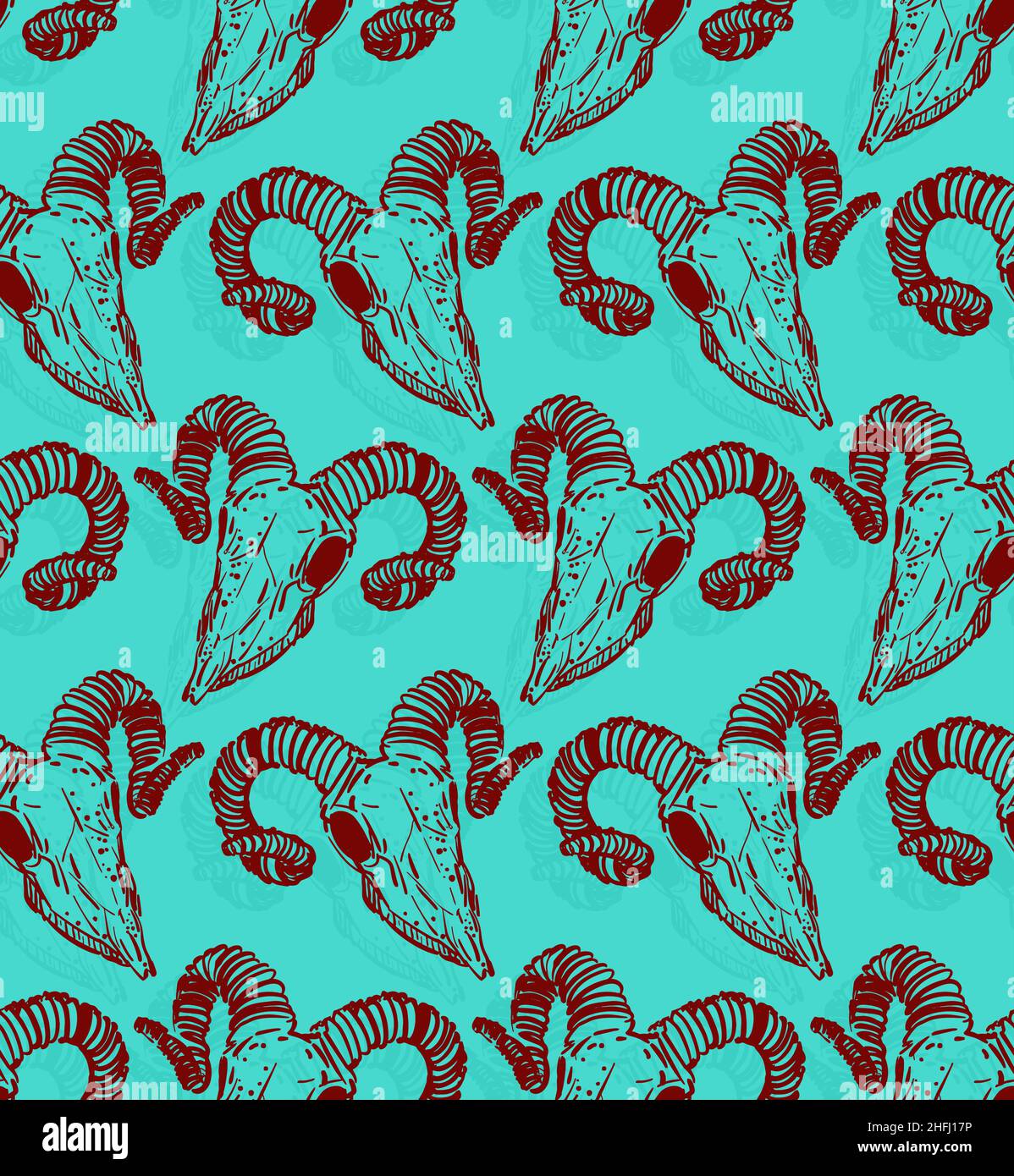 Goat skull pattern seamless. Goat head skeleton hand drawing background ...