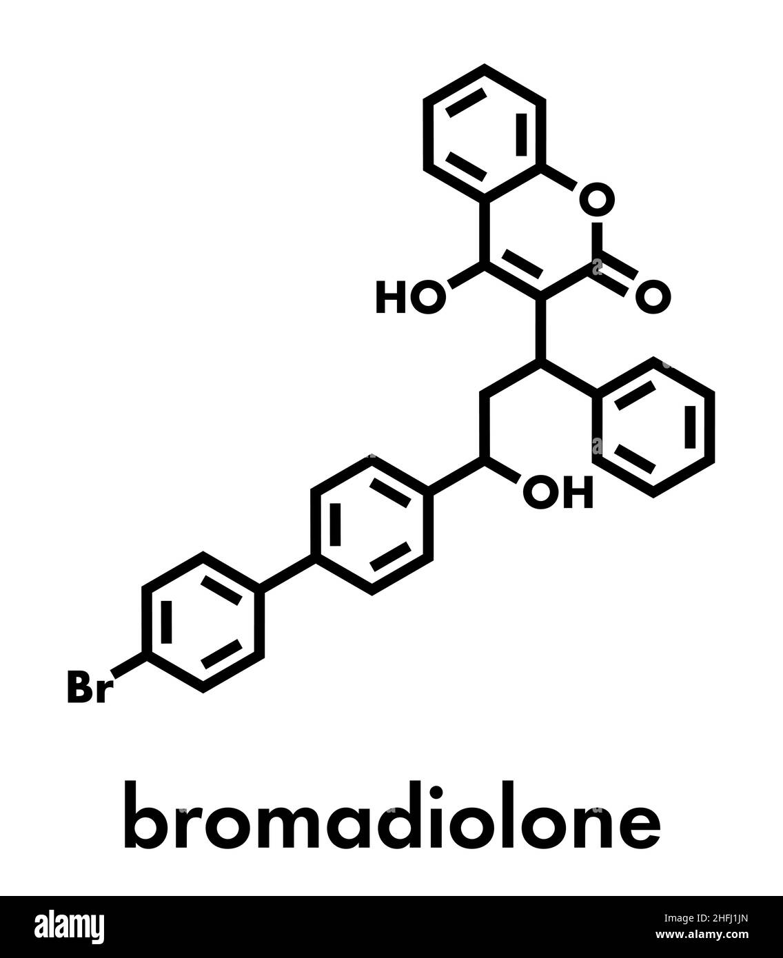 Bromadiolone rodenticide molecule (vitamin K antagonist). Skeletal ...